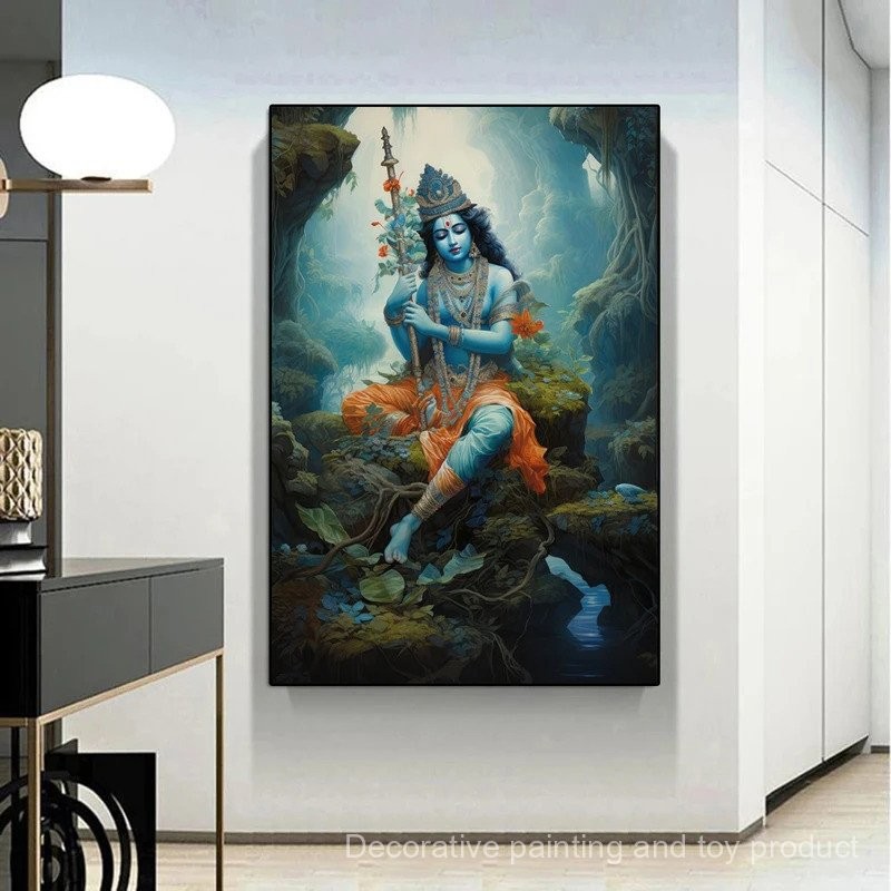 Modern Indian Krishna Hindu God Print Krishna Portrait Poster ...