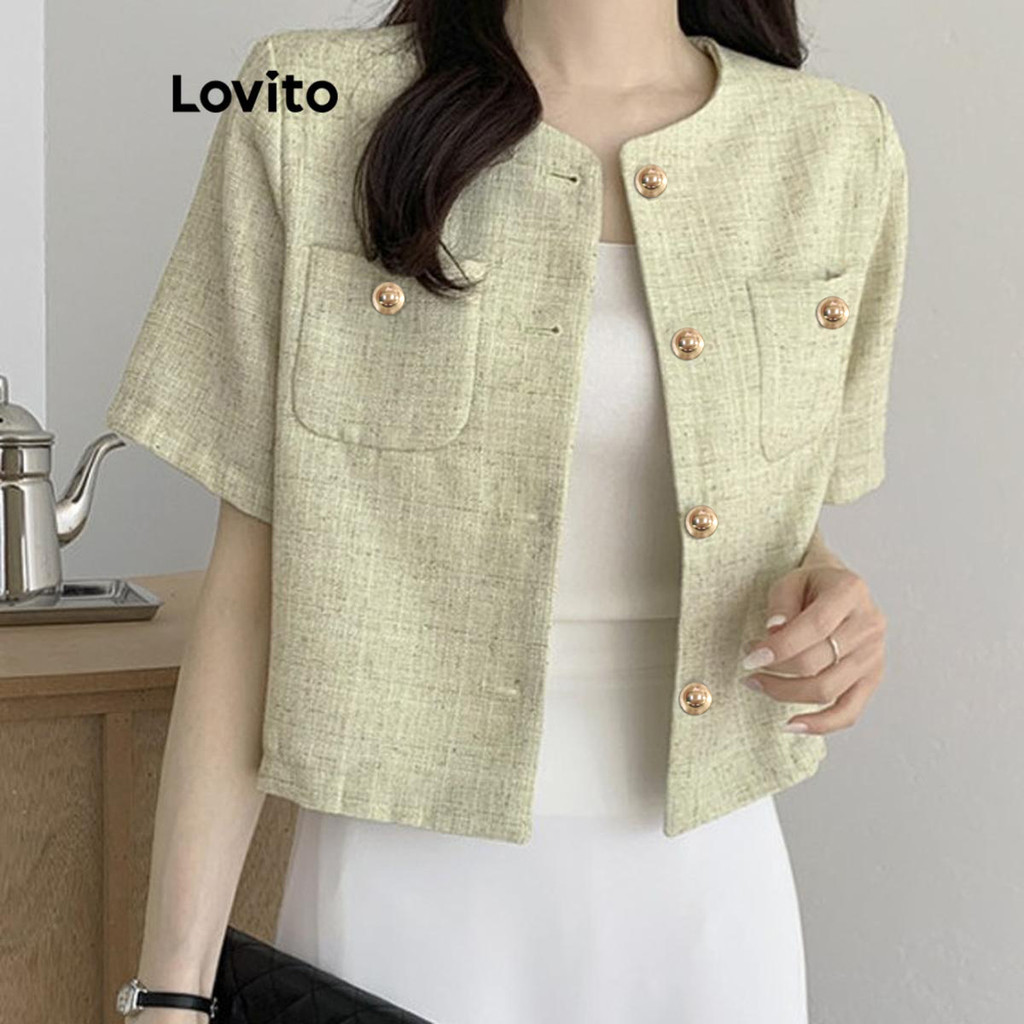 Lovito Casual Blouse Pocket Metal Button Summer/Spring Blouse for Women ...