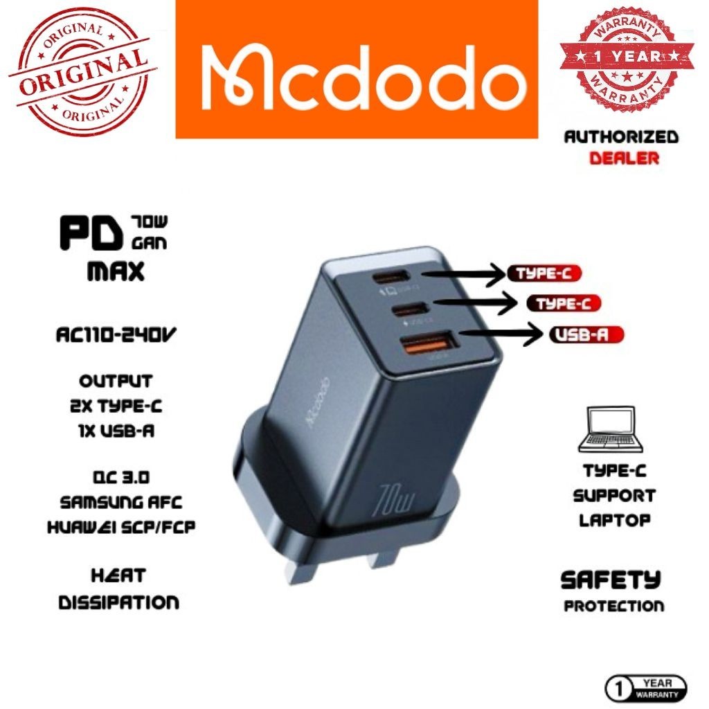【1yr Warranty】 MCDODO Auto Power Off Cable CA 620 6190 Type C Micro Charging & Data Sync 1m CH ...