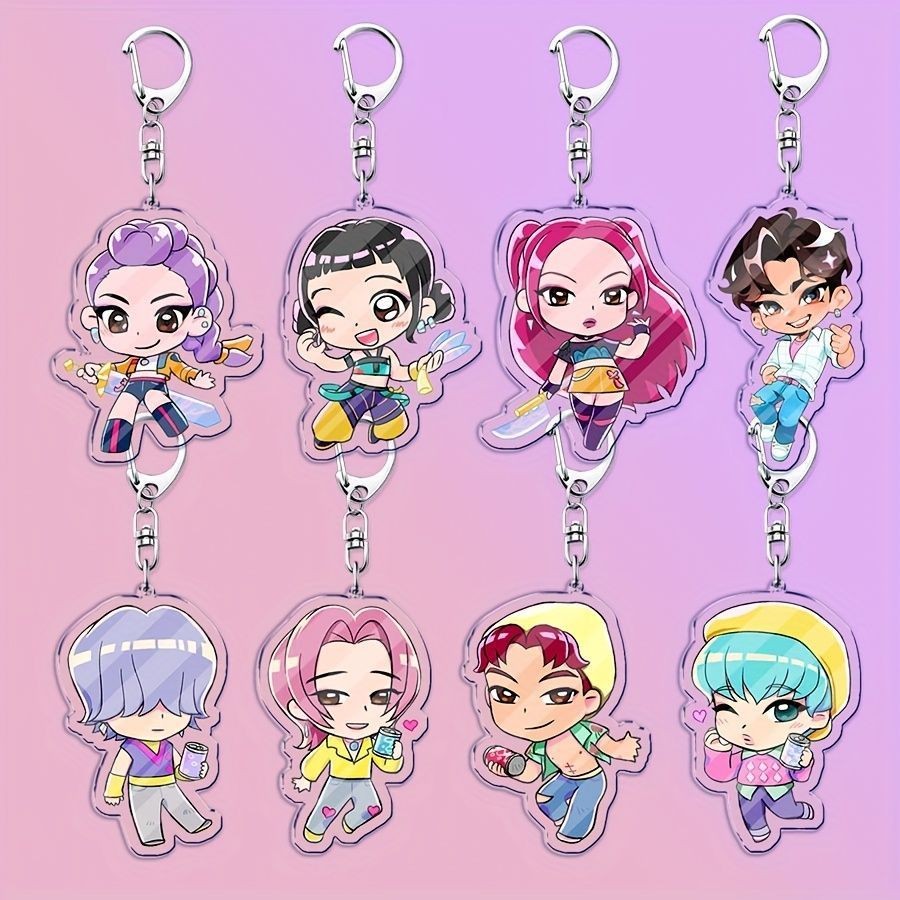 Cute Q-Version KPop Demon Hunters Girl Group Acrylic Keychain Romantic ...