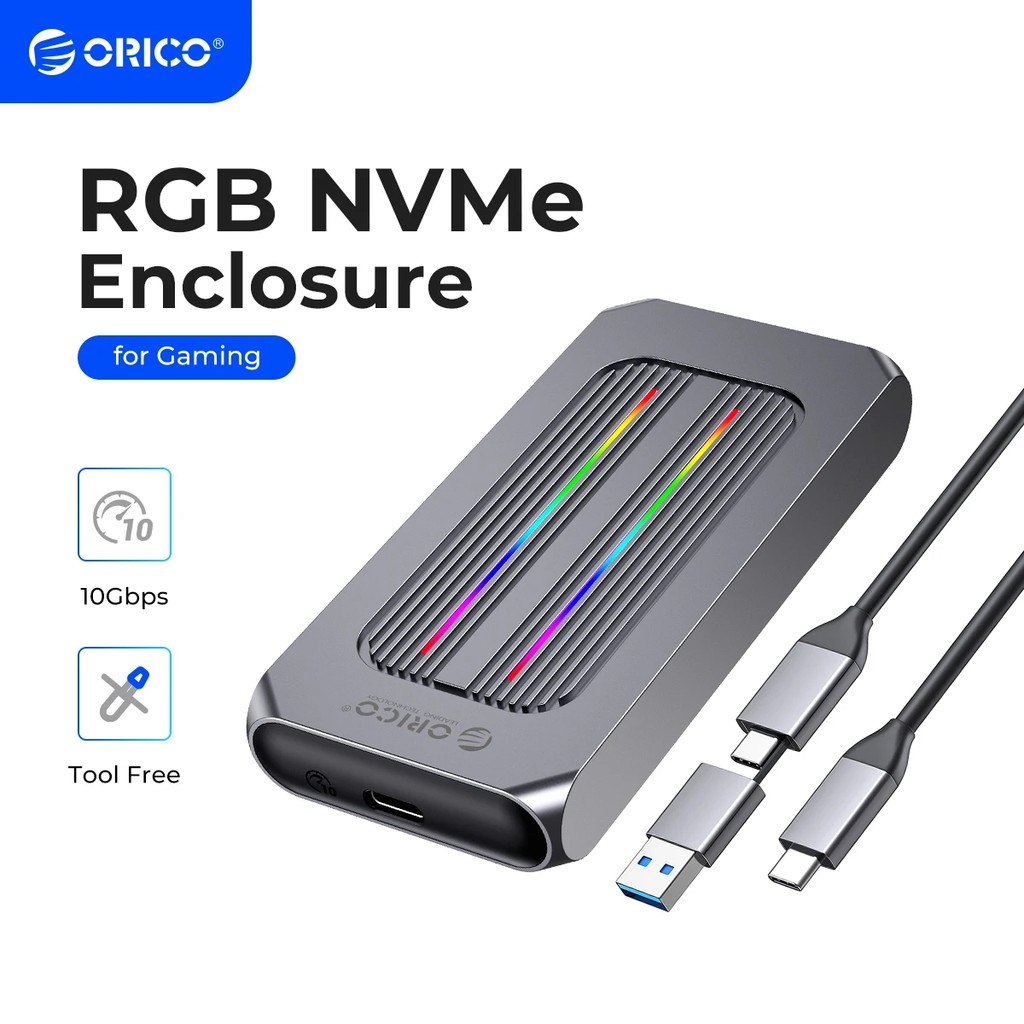 ORICO RGB M.2 NVMe SSD Enclosure Aluminum 10Gbps Type-C USB3.2 Gen2 M2 ...
