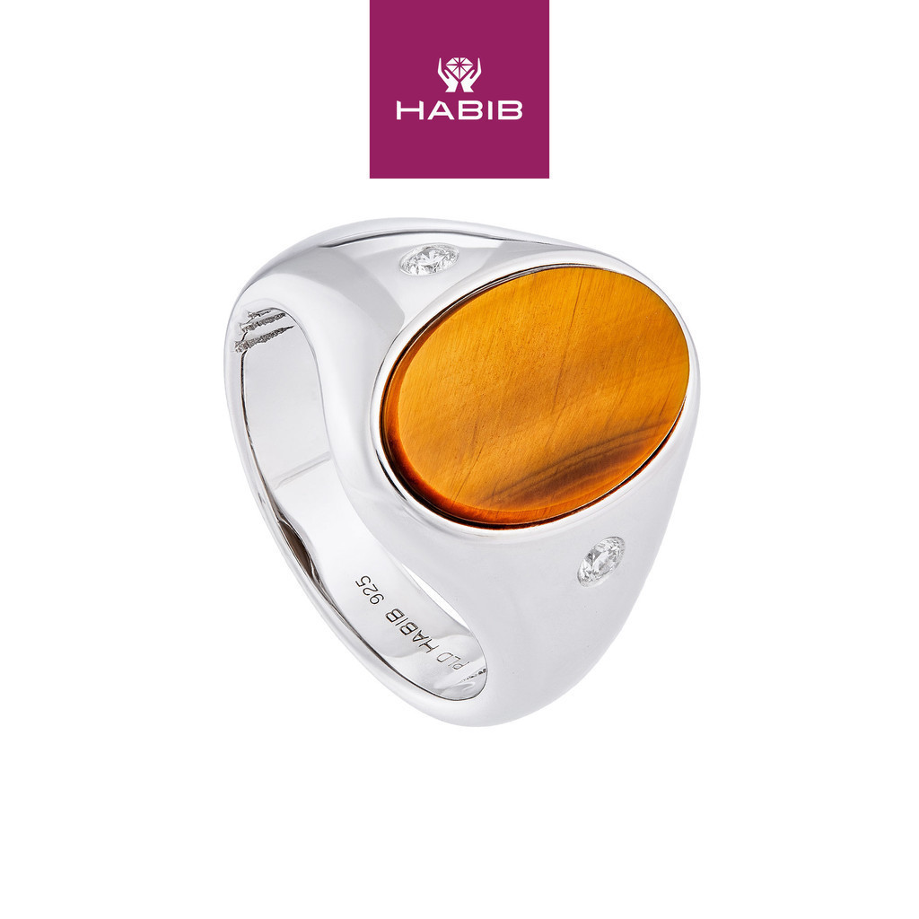 HABIB Oval Tiger Eyes and Diamond Men's Ring in 925 Silver Palladium ...