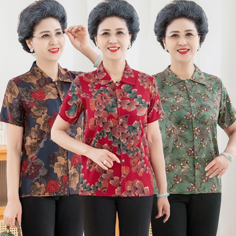 【火爆热卖中ing】Grandma Clothes Cotton Silk Shirts Middle-aged Elderly ...