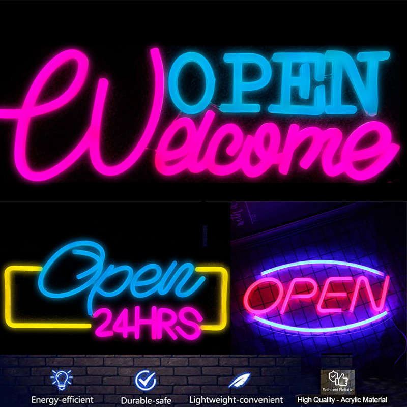 Welcome Sign Neon Light - 24 Hours Open Business Sign for Store Wall ...