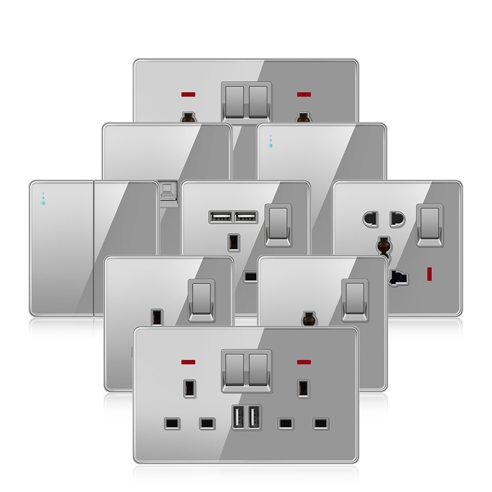 VISWE wall socket usb socket 3 pin socket universal socket 13a socket 250V grey socket，86/146 ...