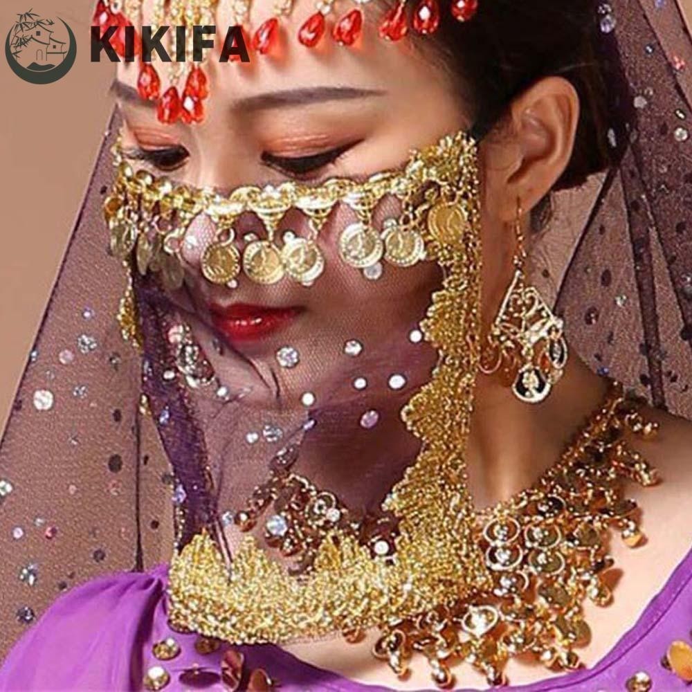 KIKIFA Rhinestone Face Veils Embroidered Sequins Women Indian Dance ...