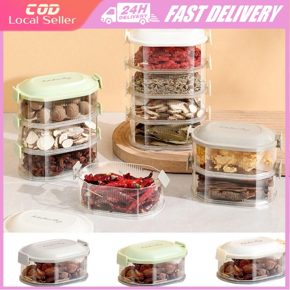 1/2/3 Layers Spice Box with Airtight Seal Fresh-Keeping Box Stackable ...