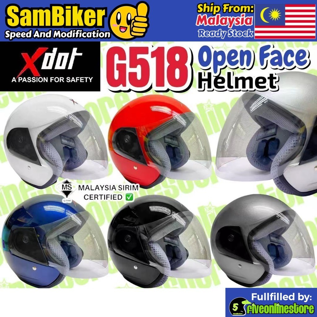 XDOT Helmet G518 Open Face Design Helmet Free Clear Visor SIRIM Topi ...
