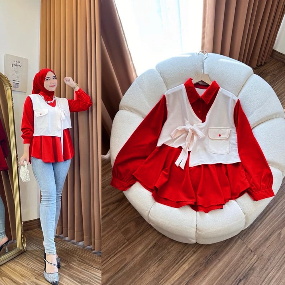 PUTIH MERAH - Tania Blouse Tops For Adult Women Red And White l ...