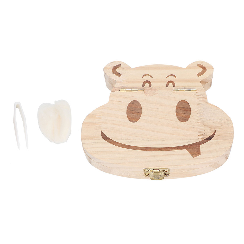 Baby Wooden Tooth Box Hippo Shaped Individual Holes Kids Primary Teeth ...