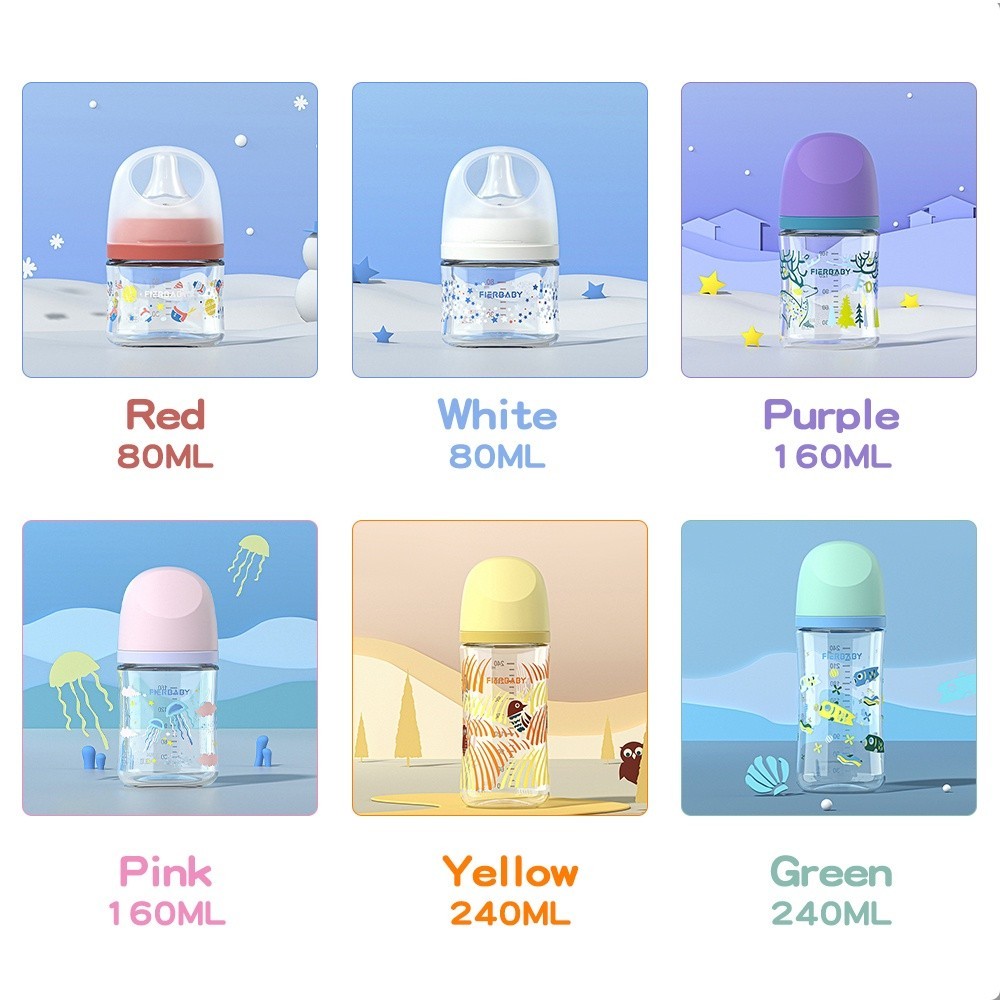 80/160/240ML Baby Glass Feeding Bottle Colorful Design Style For Newborn Baby Milk Glass Wide ...
