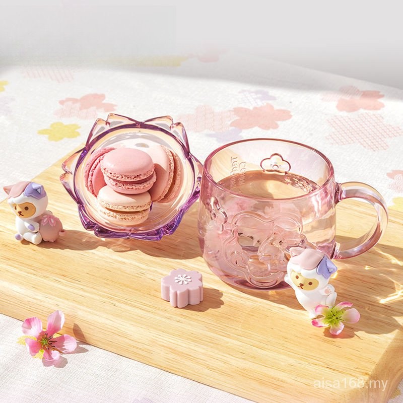 Sakura Cat Glass Cup Girl Good-looking Cute Coffee Cup Breakfast cup ...