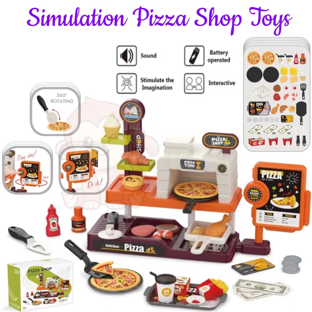 **READY STOCK**Simulation Kids playhouse pizza shop cashier toy Pretend ...