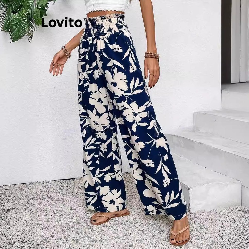 Lovito Casual Floral Pattern Pants for Women LNL74066 Lovito Celana ...