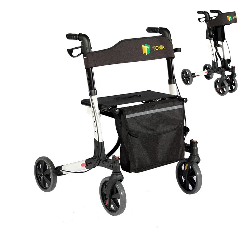 Ultra Folding Rollator Walker with Wide Seat 8 inches Antiskid Wheels ...