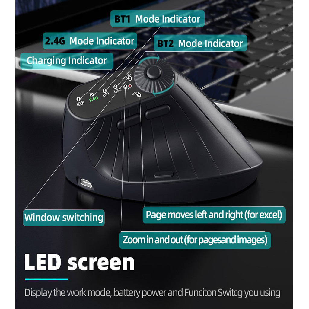 Jomaa Right Hand Vertical Mouse With Adjustment Knob Rechargeable ...