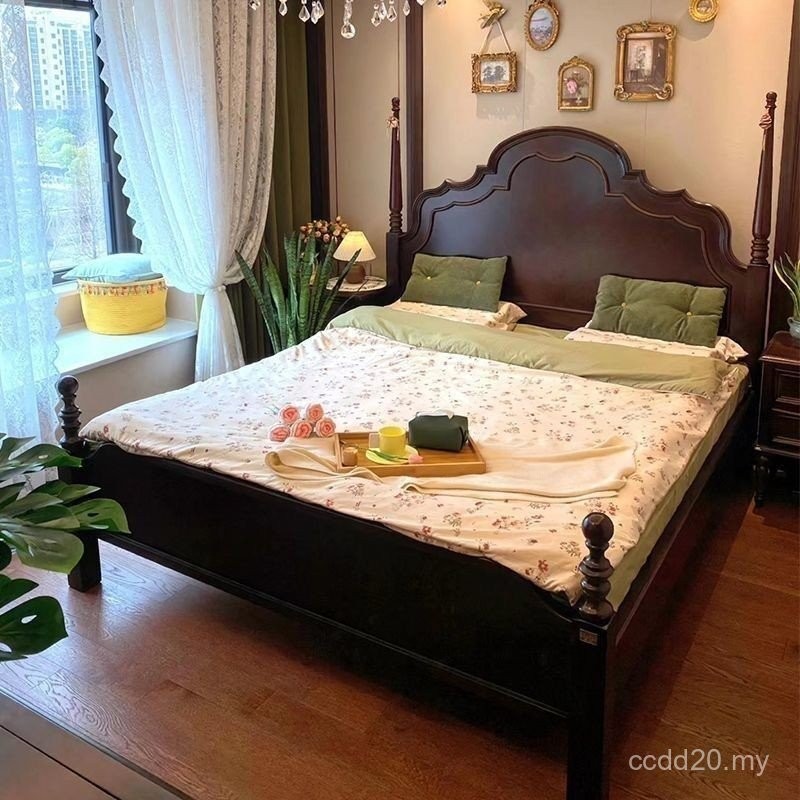 Katil kayu pepejal Amerika double 1.8x2 m bilik tidur utama moden ...