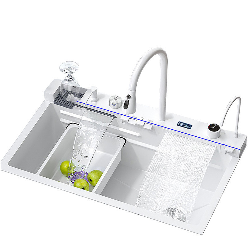 White flying rain waterfall 75*45 Sink 304 Stainless Steel Basin ...