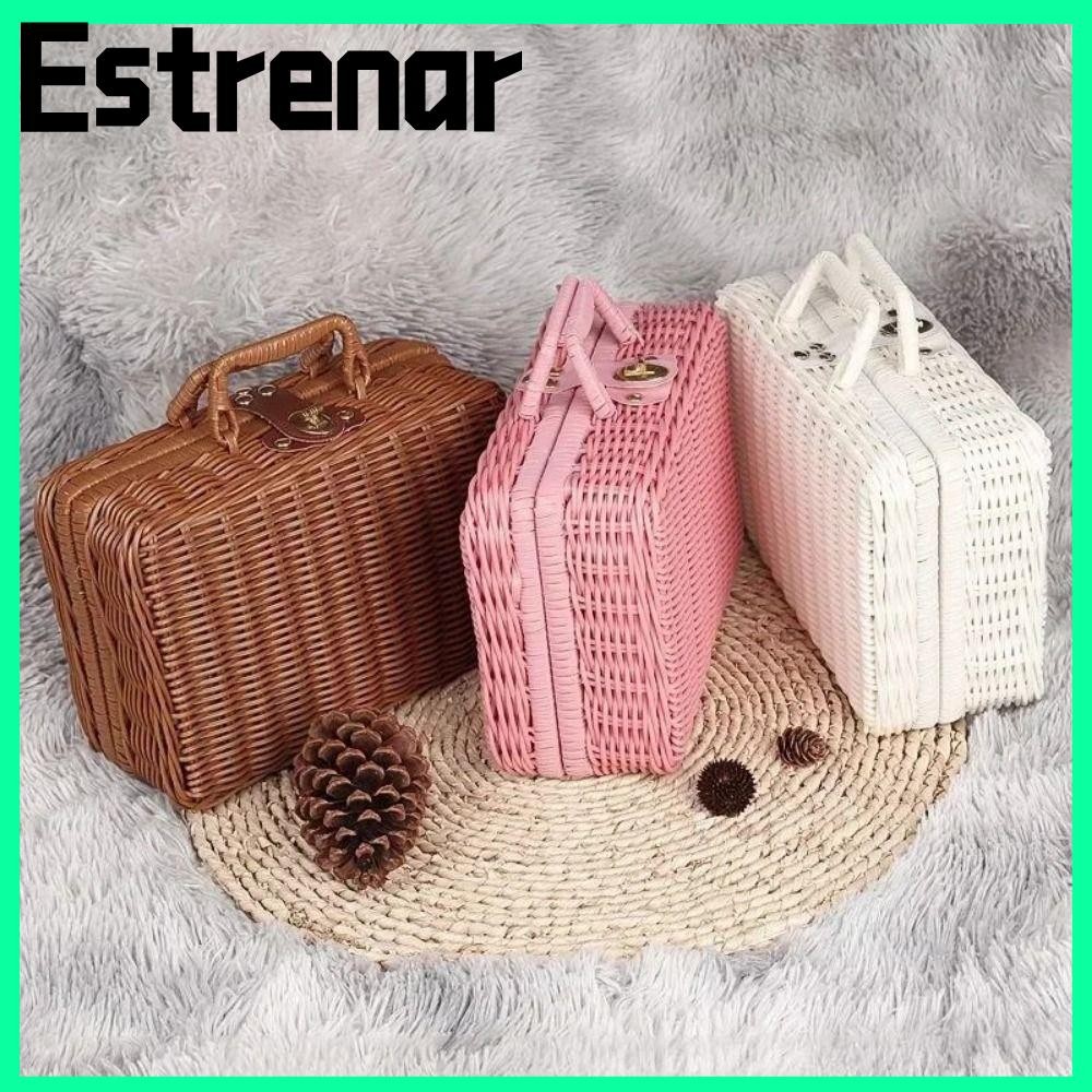 ESTRENAR Rattan-like Finishing Box, Retro Straw Woven Rattan Basket ...