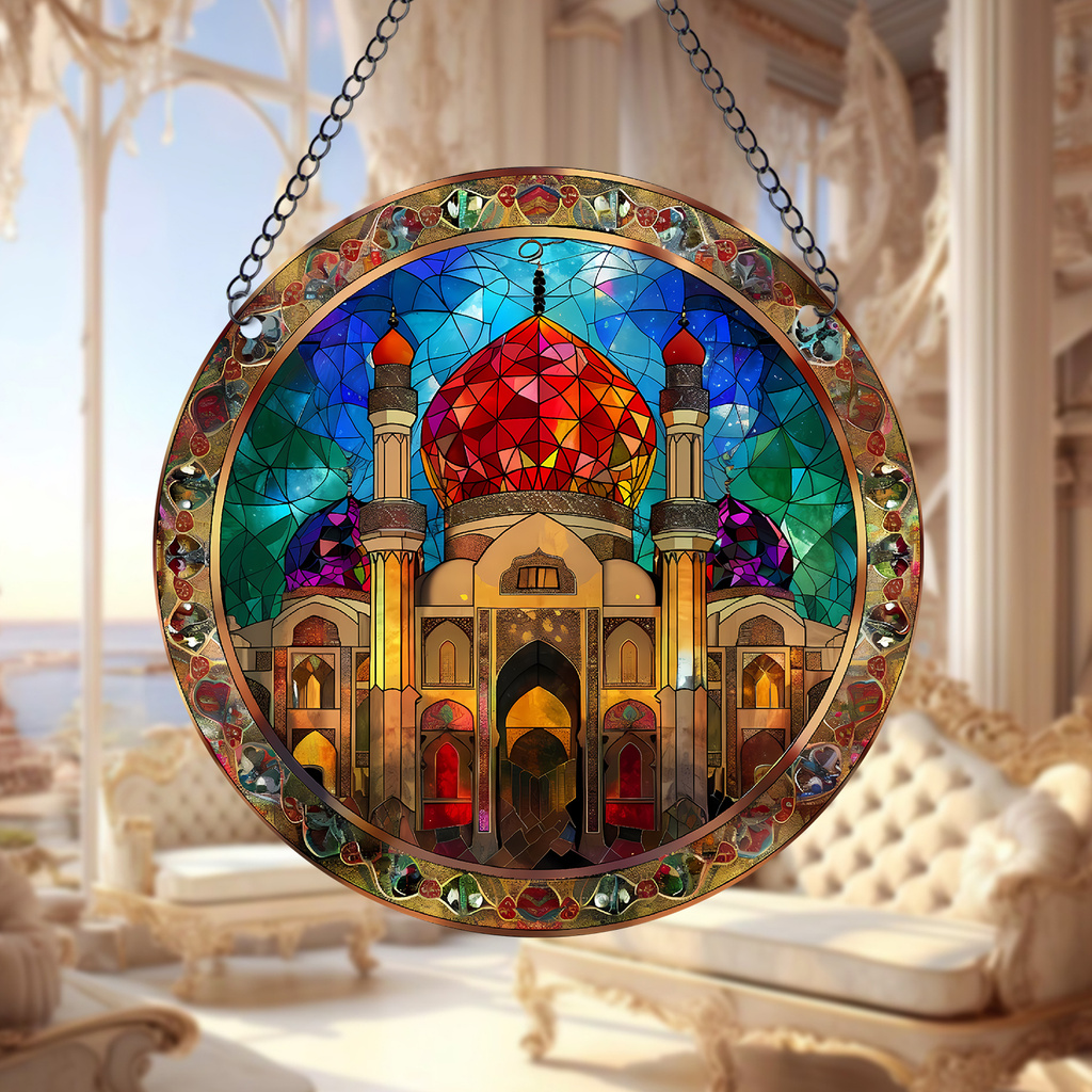 1pc Holy Mosque Suncatcher Wall Sign Islamic Window Decor Stained ...