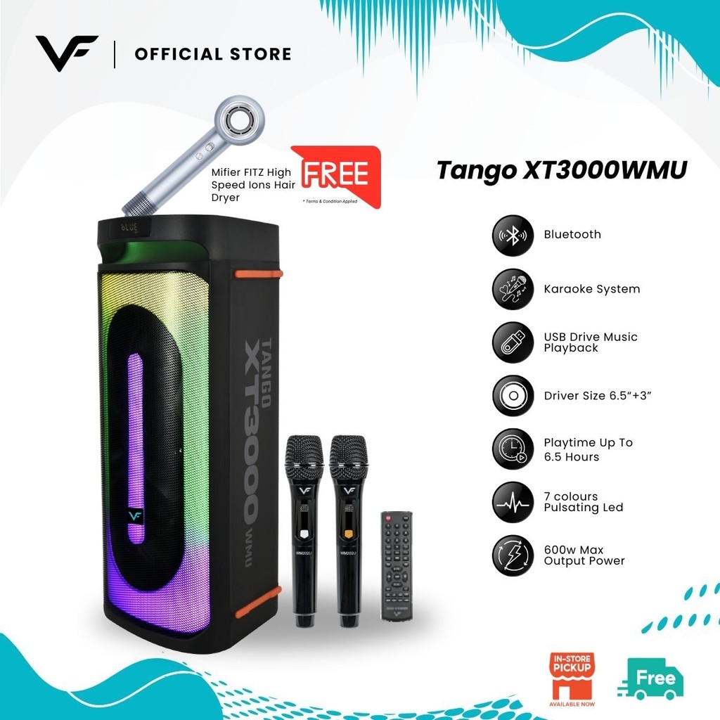 Vinnfier VF Tango XT3000 WMU 600W Bluetooth Speaker HI-FI Loud PartyBox Karaoke Speaker FM Radio ...