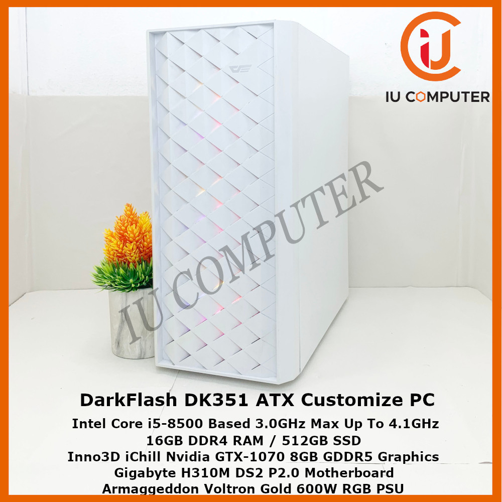 DARK FLASH DK351 ATX INTEL CORE I5-8500 16GB RAM 512GB SSD GTX1070 USED ...
