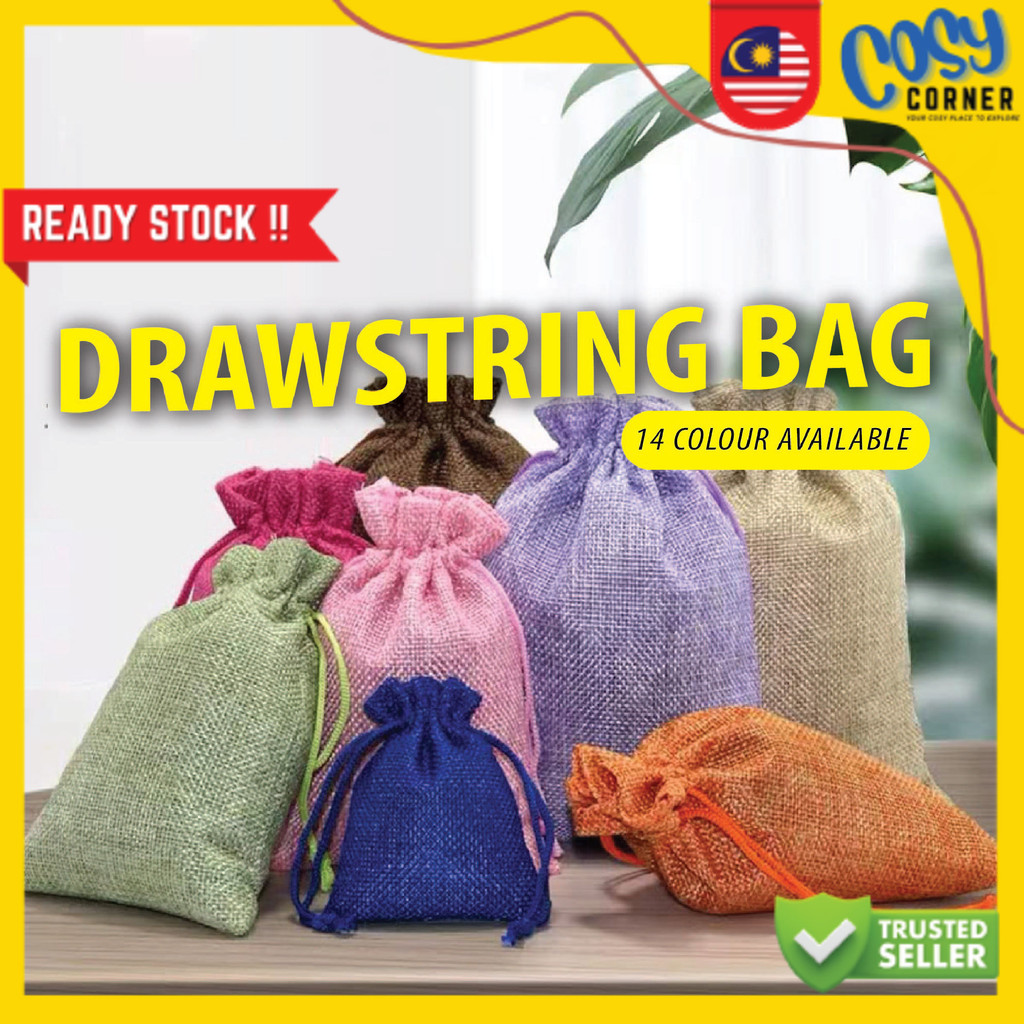 🇲🇾 Linen Burlap Cute Drawstring Bag Jewellery, Birthday, Gift Pouch ...
