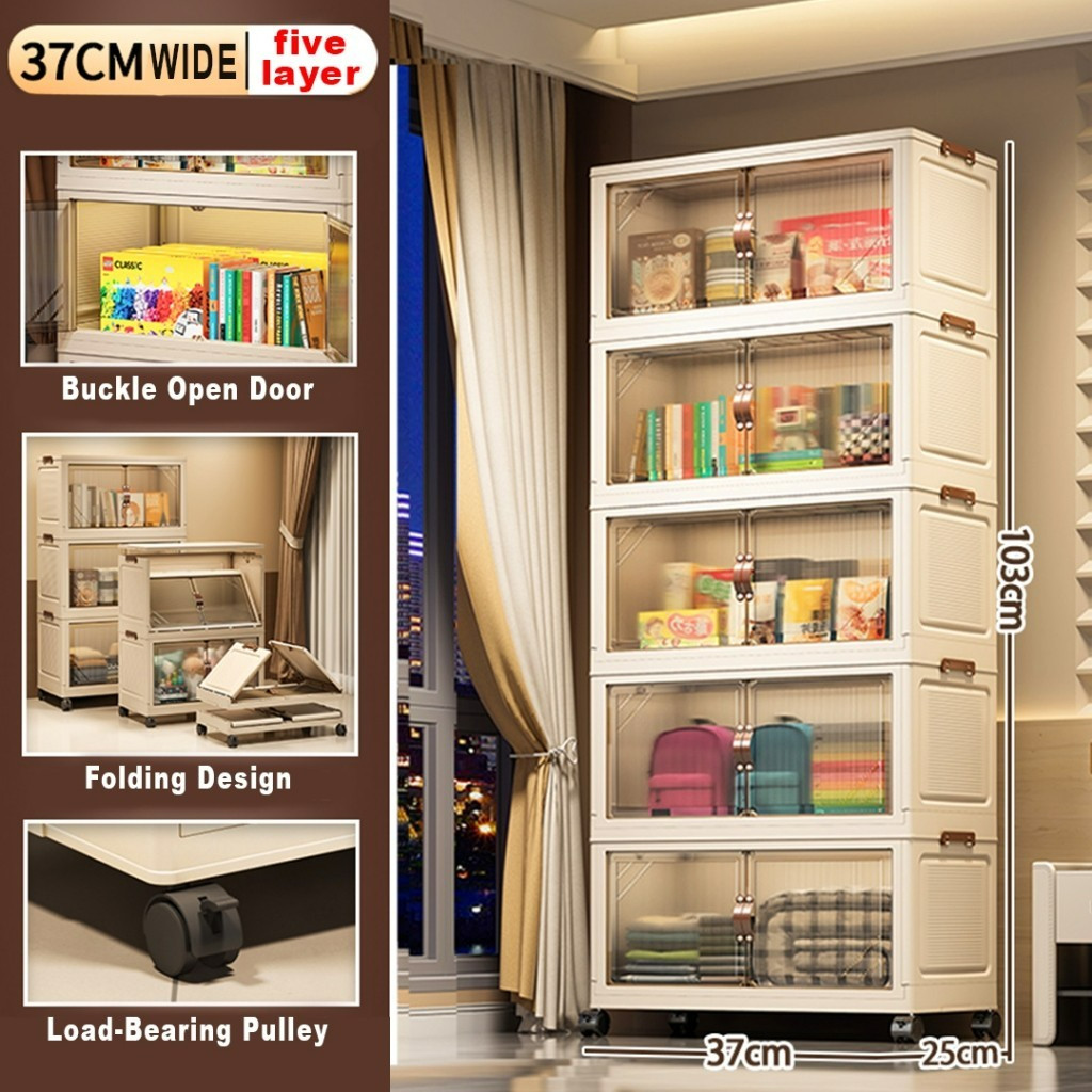 L37cm (1-6 Layers) Foldable Storage Cabinet With Wheels 2 Doors ...