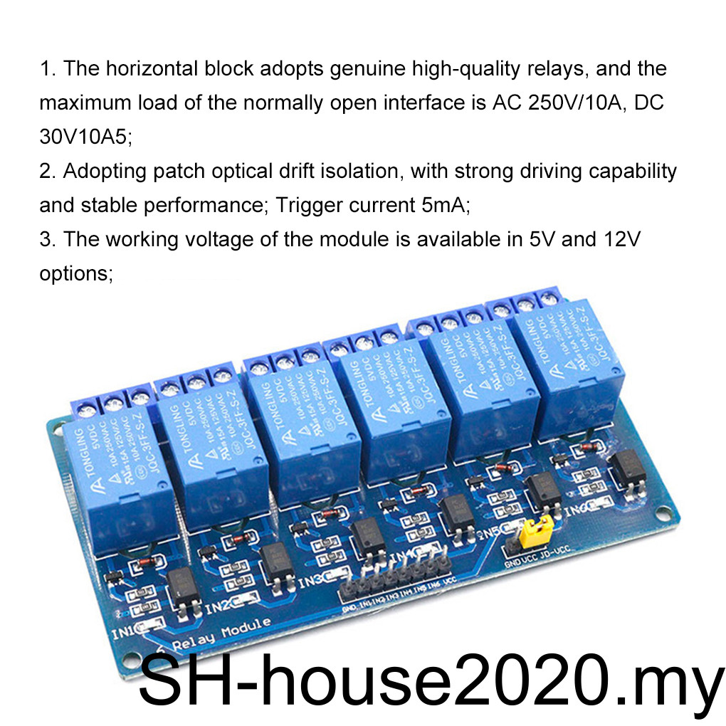 Blue 5V 12V Relay Module With Optocoupler Isolation 6-way Output For ...