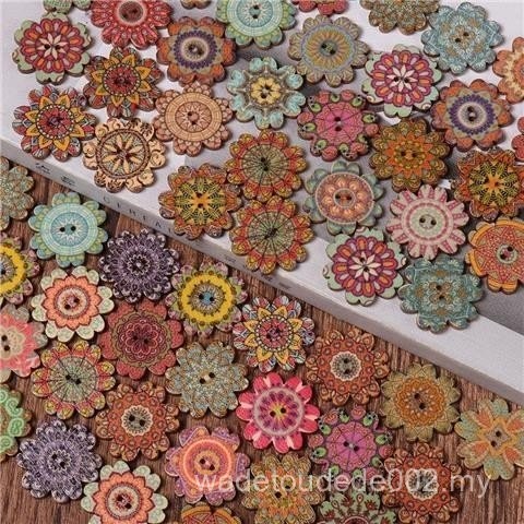 20/25mm 100 Keping/Pek Butang Vintaj Buatan Tangan Pakaian DIY Butang ...