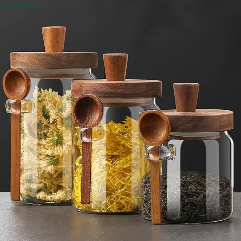 ROEMDEE Glass Sealed Containers, Moisture-proof With Wood Spoon Coffee ...