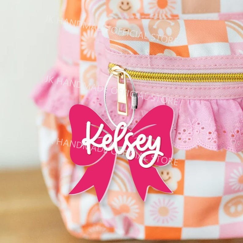 Personalized Kids Name Bag Tag, Custom Coquette Backpack Tag ...
