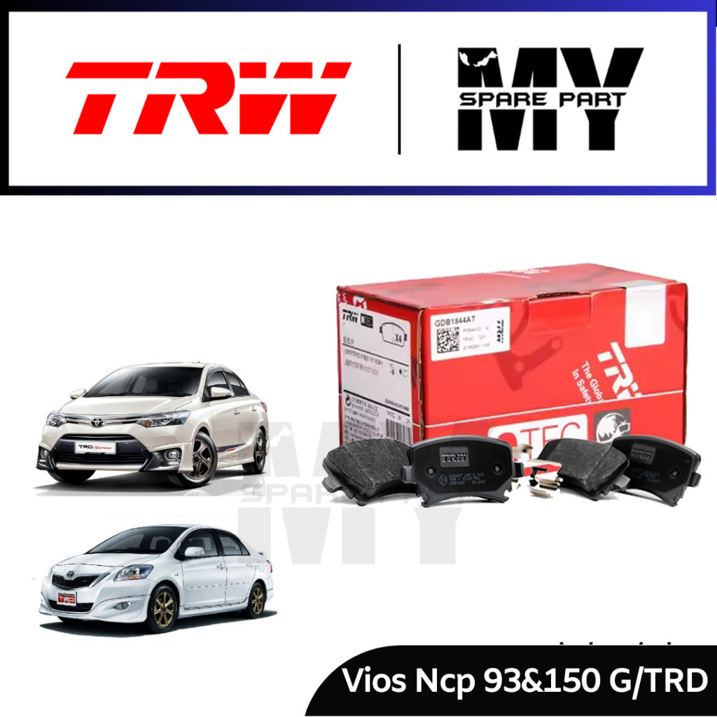 TRW Toyota Vios NCP93 / NCP150 G S TRD Spec Front / Rear Disc Brake Pad ...