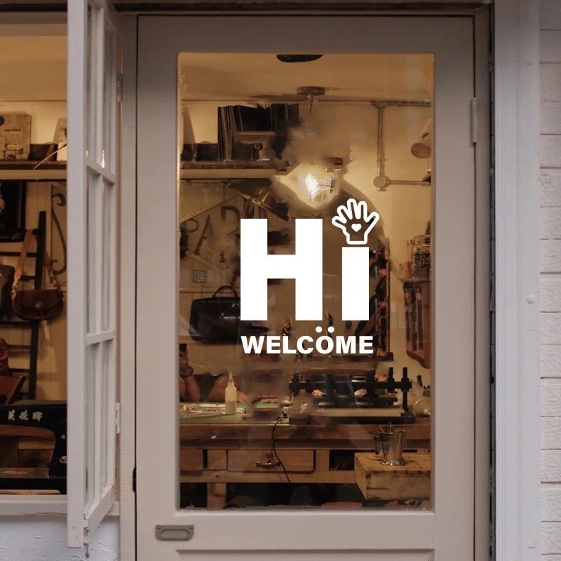 HI WELCOME English Letters Glass Door Stickers Coffee Milk Tea Clothing ...