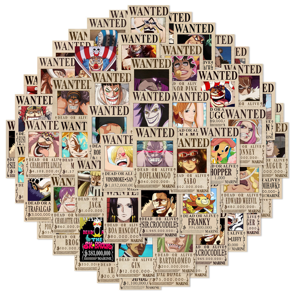 50PCS New Anime ONEPIECE Wanted Poster Graffiti Stickers for Helmet ...