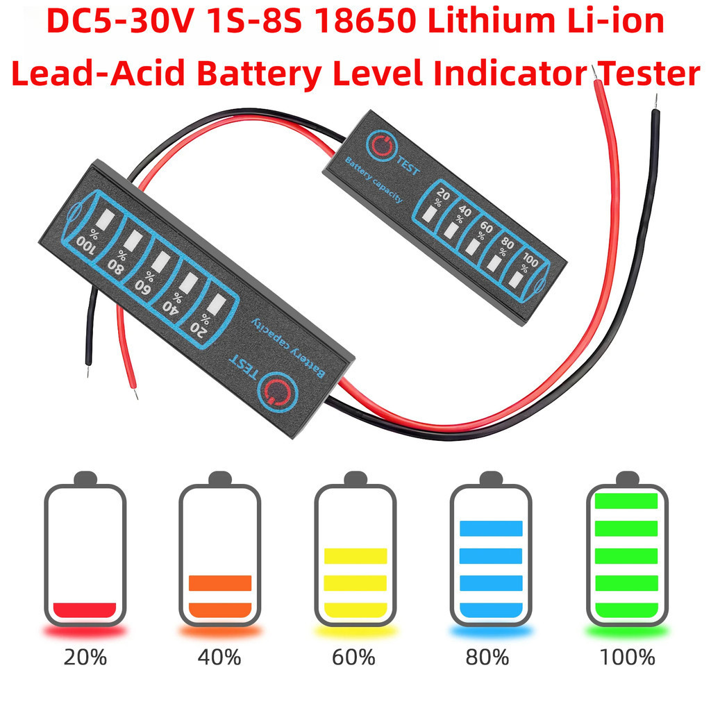 1 5 10pcs Dc5 30v 1s 8s 18650 Lithium Li Ion Lead Acid Battery Level Indicator Tester Lcd