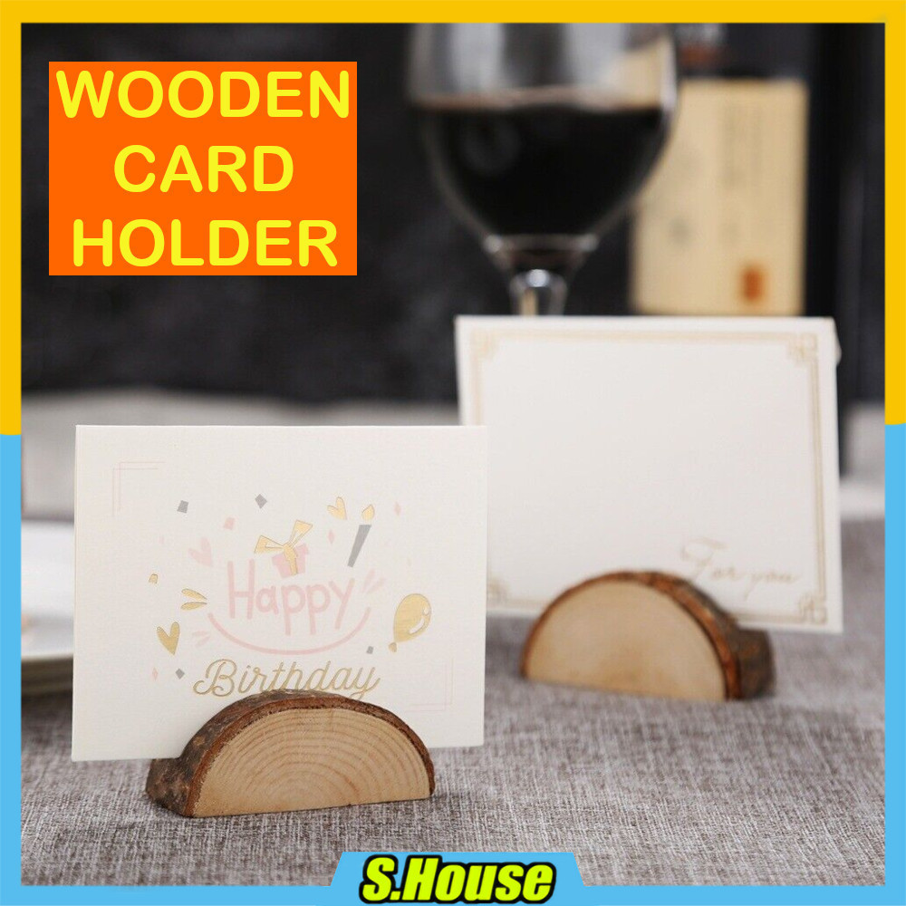 Card Holder Display Wood Log Stand Name Tag Photo Picture Memo Clip ...