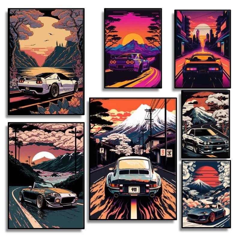 Cetakan Kanvas Kereta Jepun Klasik - Poster Seni Dinding untuk Hiasan ...