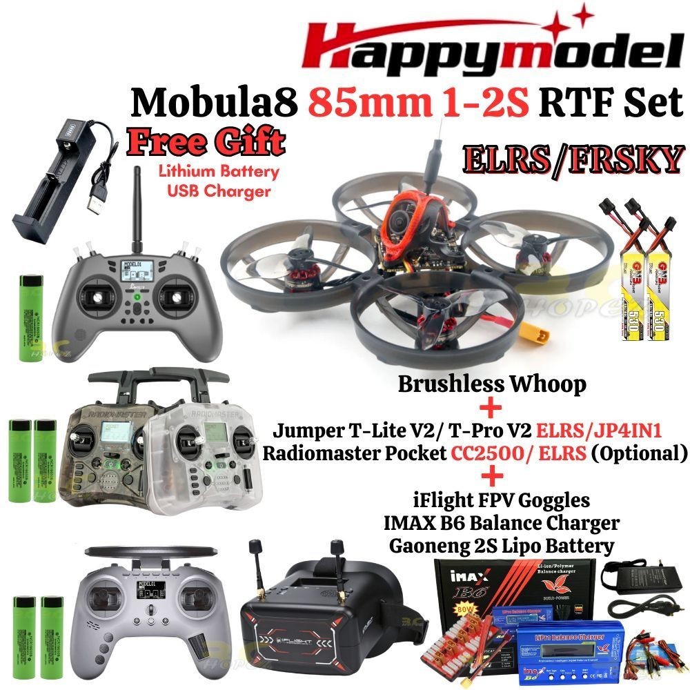 Happymodel Mobula8 85mm 1-2S X12 V3.0 5-IN-1 AIO Whoop +RadioMaster ...