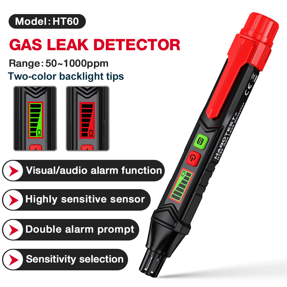 HT60 50-1000ppm Natural Gas Leak Detector with Audible & Visual Alarm ...