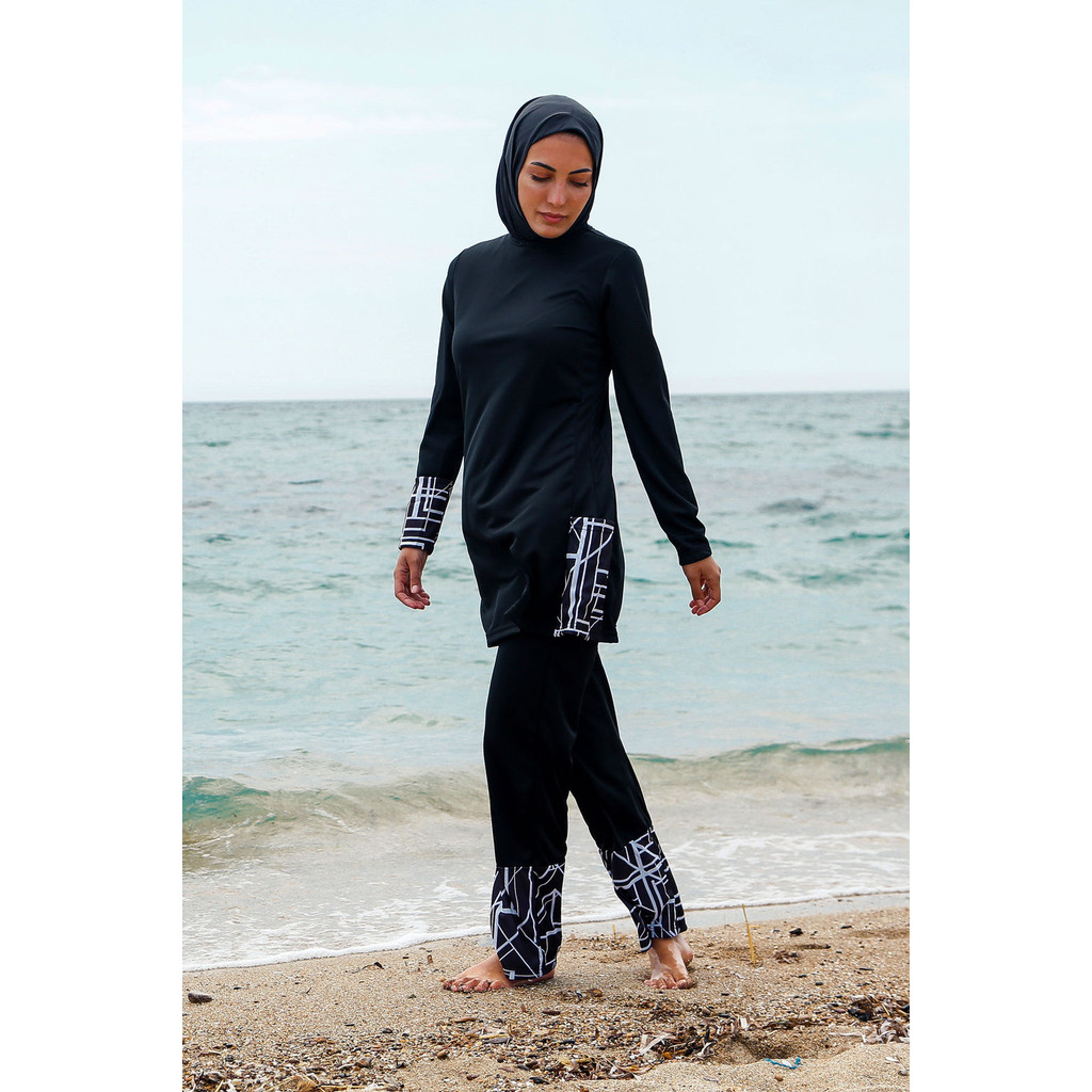 Marina Modest Swimsuit R1114 - Rivamera Black and White | Shopee Malaysia