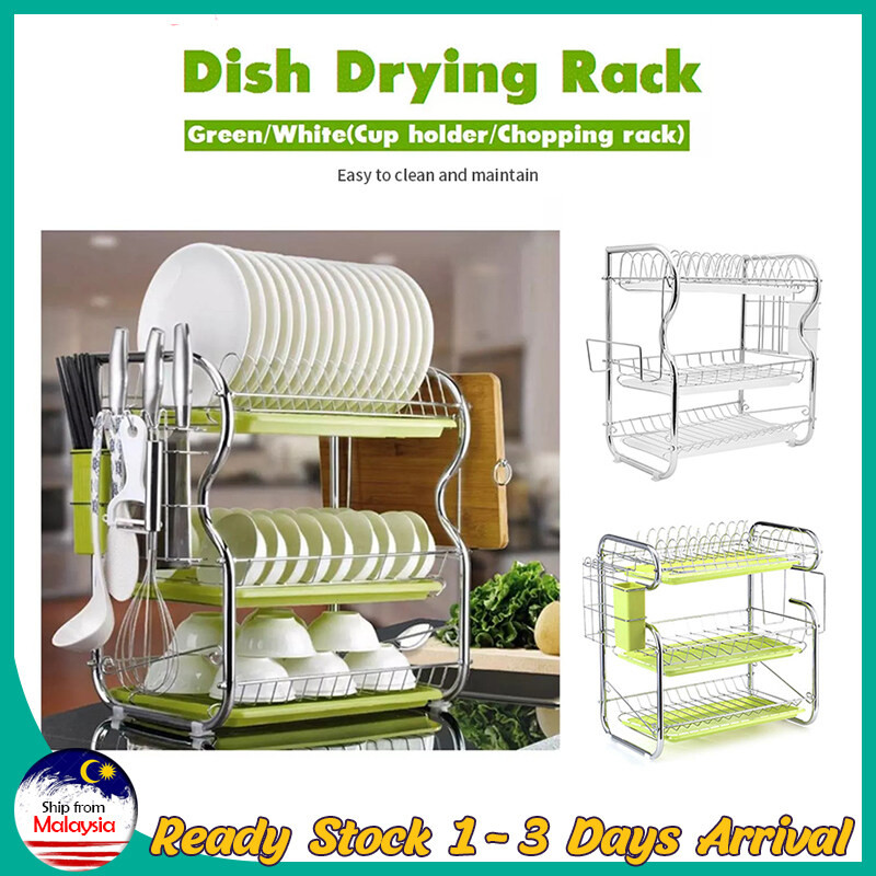 【Free Gift】3-Tier Dish Drying Rack 304 Stainless Steel 3 Layer Kitchen ...