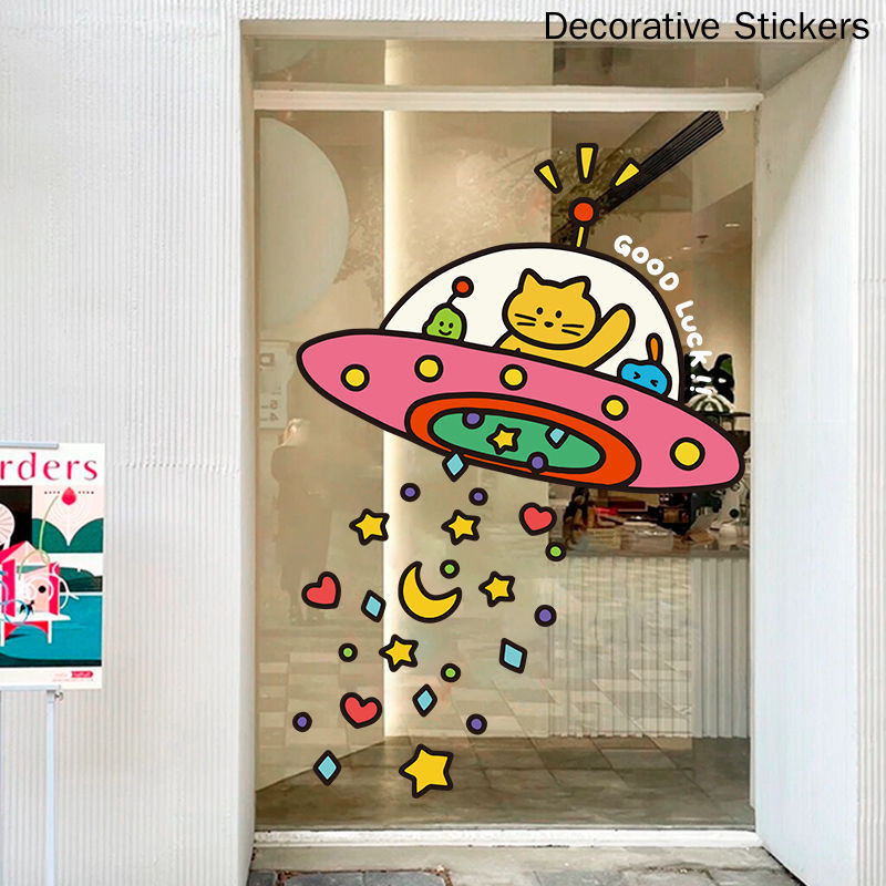 Ins Cartoon Cute Glass Door Sticker Cake Shop Milk Tea Shop Window ...