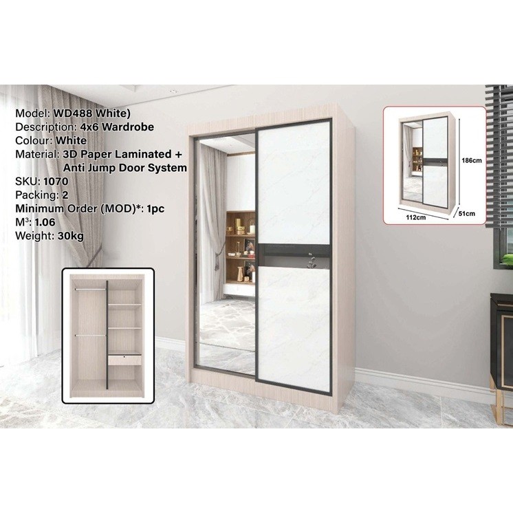 Almari Baju 4x6ft Wardrobe Almari Baju 3D Paper Laminated Anti Jump ...