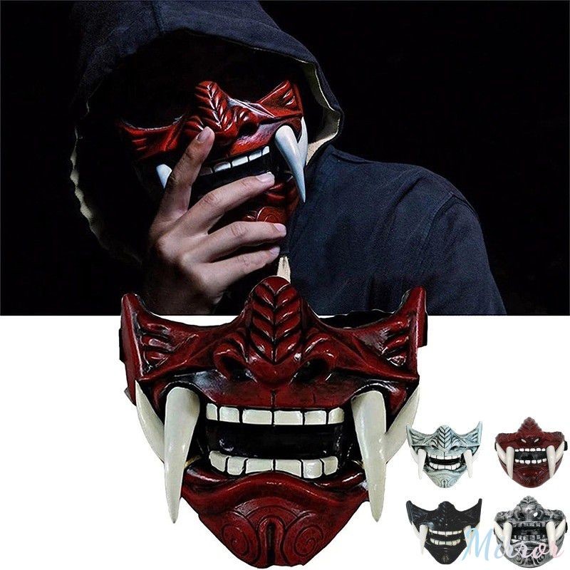 Halloween Cosplay Japanese Mask Half Face Mask Horror Ghost Face Fang ...