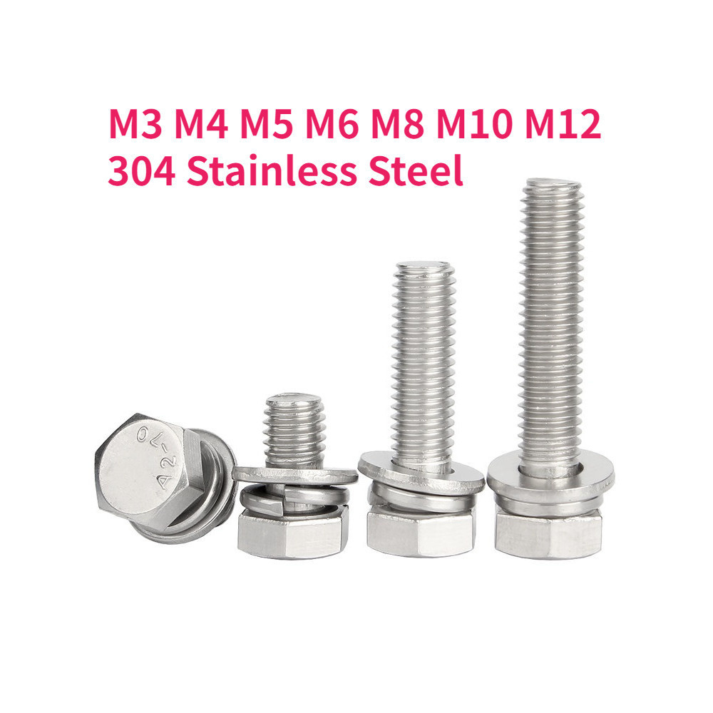 M3 M4 M5 M6 M8 M10 M12 304 Stainless Steel External Hex Hex Hexagon Screws Bolt Flat Washer ...