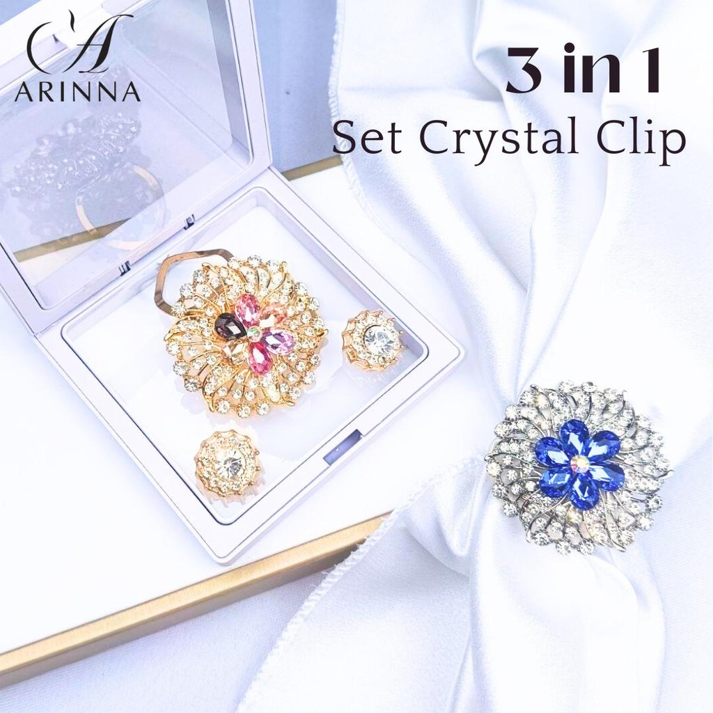 Arinna 3in1 Clip Brooch Tudung Bawal Crystal Korea Rhinestone Box Set ...
