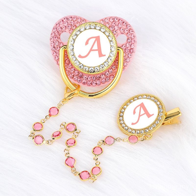 High-End Pink with Diamond Letters Baby Nipple Spot Drill Baby Pacifier ...