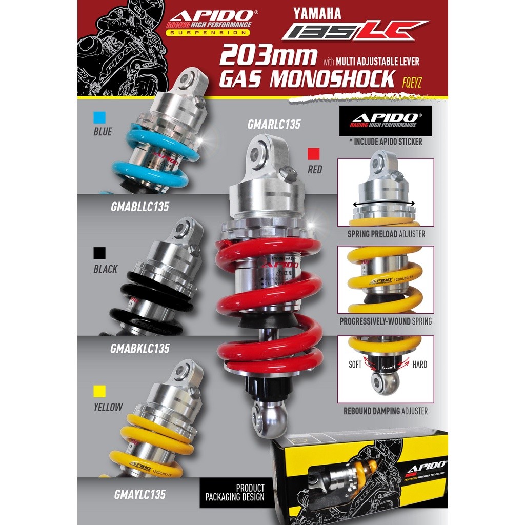 APIDO LC135 V1~V8 Y15 Y16 Y15ZR Y16ZR MONO ADJUSTBLE GAS MONOSHOCK ...