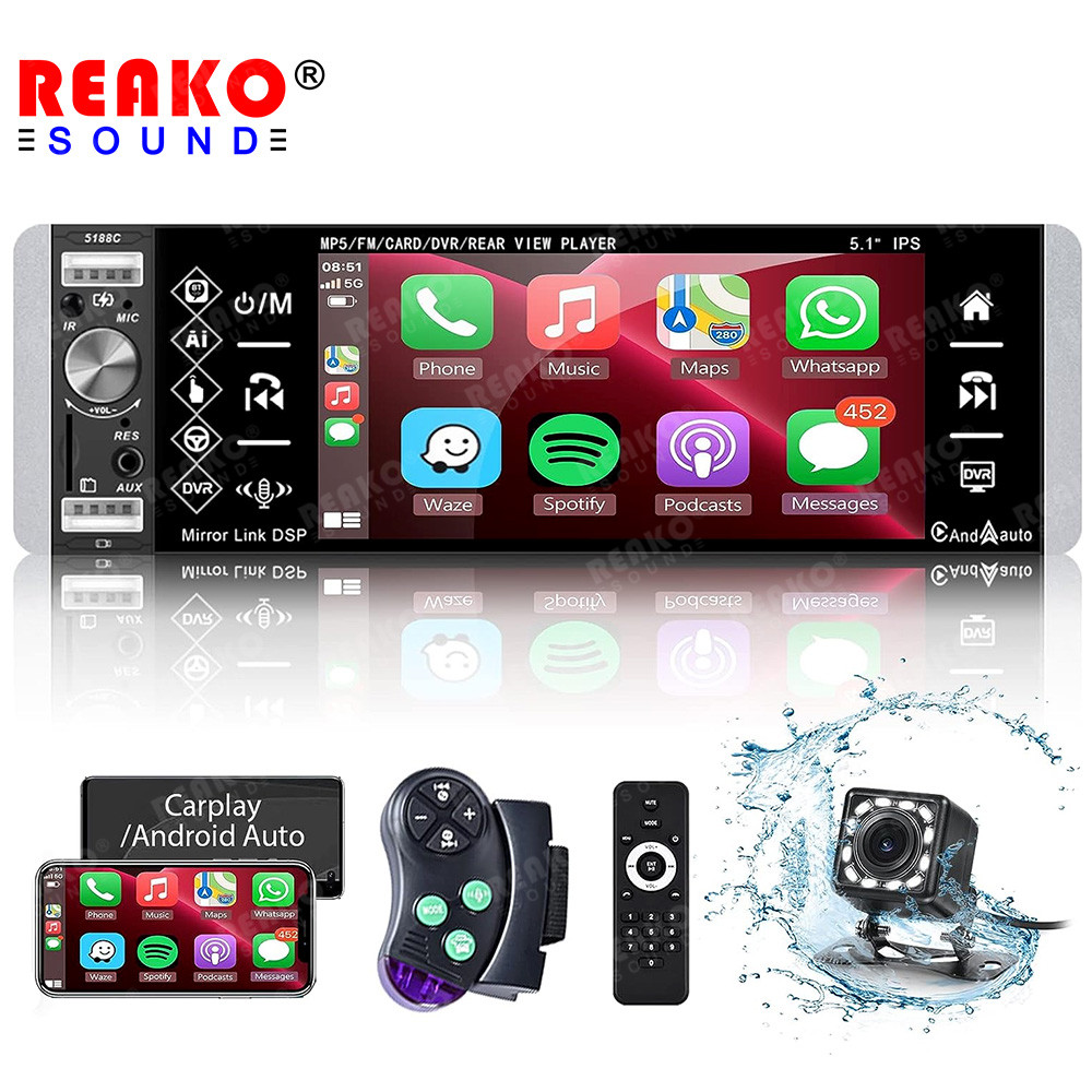 REAKOSOUND 1 Din 5.1 inch Multimedia MP5 Player Touch Screen Car Radio Stereo Android Auto ...